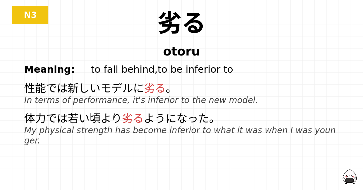 JLPT JLPT-N3 Vocab: おとる - jlpt.amgidex.com