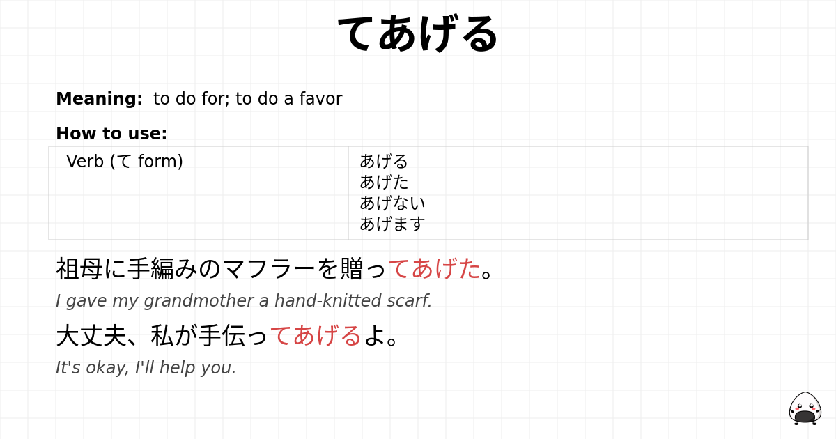 JLPT N4 Grammar: てあげる - jlpt.amgidex.com