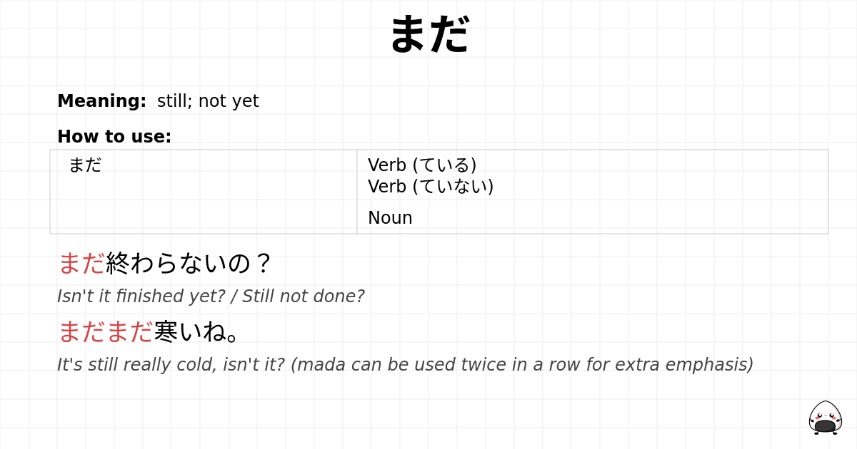 JLPT N5 Grammar: まだ - jlpt.amgidex.com